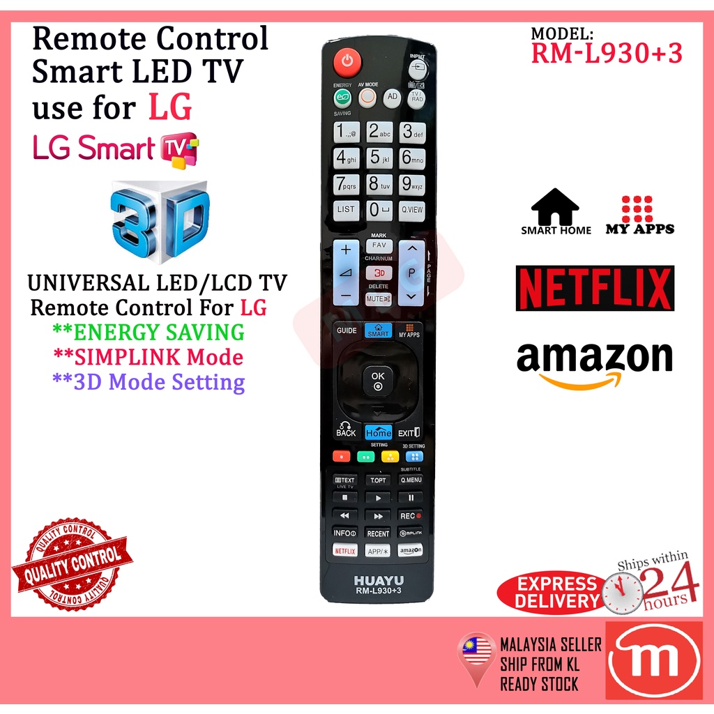 LG SMART TV REMOTE CONTROL REPLACEMENT HUAYU (RM-L930+3) | Shopee Malaysia