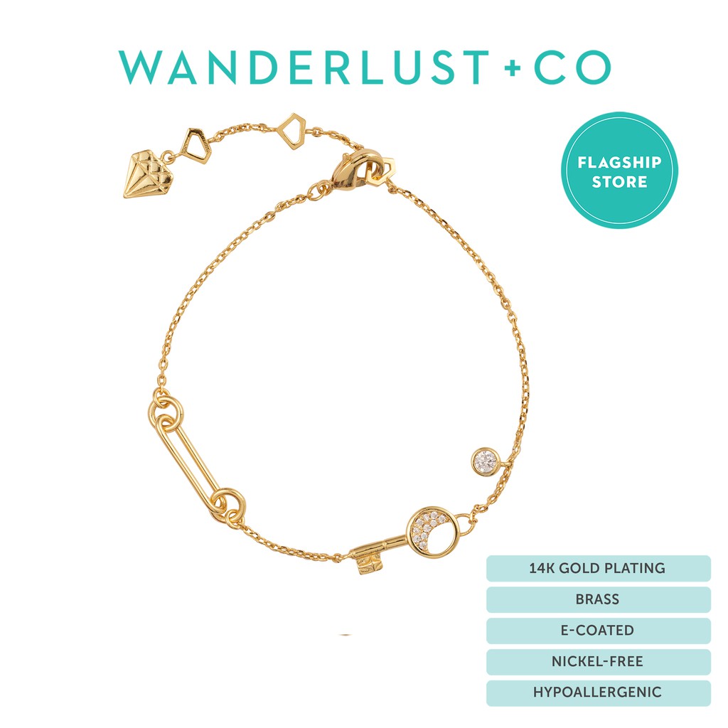 Wanderlust + Co Crescent Key Gold Bracelet 14K Gold Plated Jewelry ...