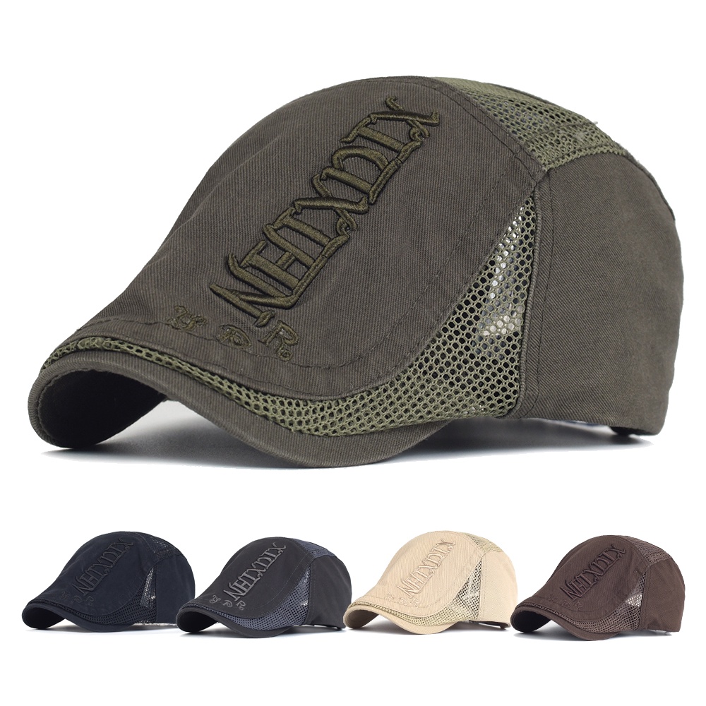 Spring Summer Mesh Cotton Newsboy Caps Men Casual Fashion Letter Beret ...