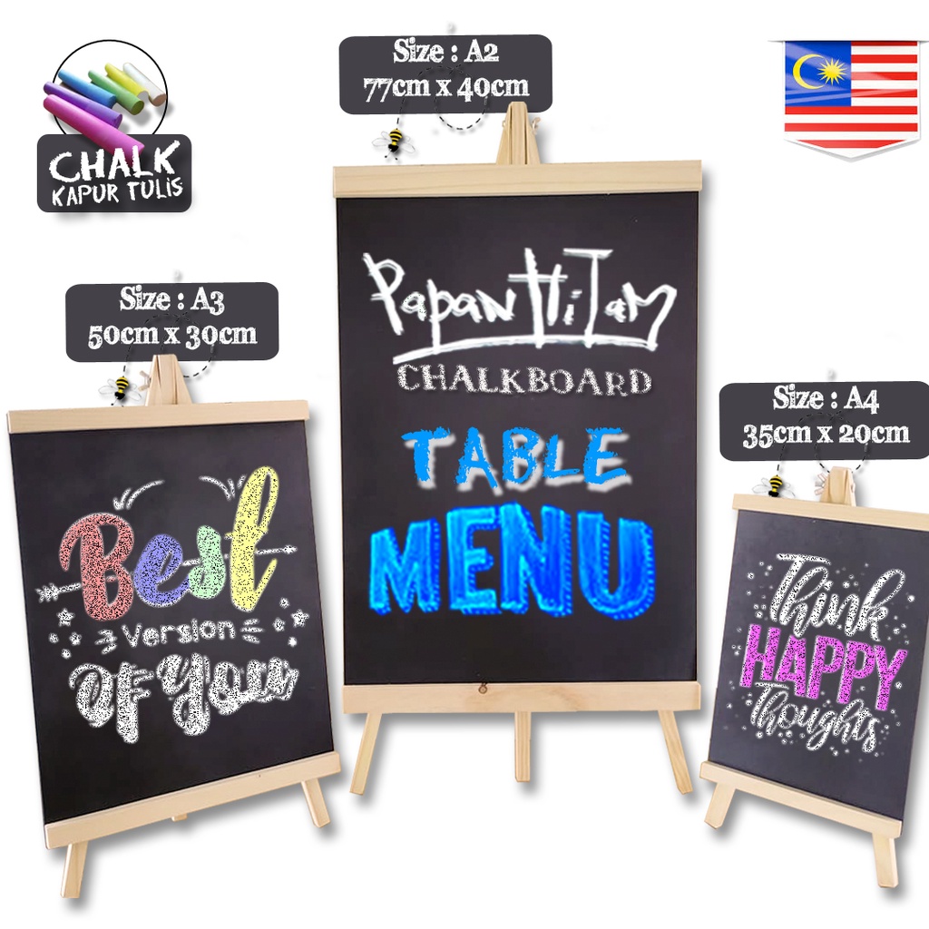 Table Menu Board Wood ChalkBoard Blackboard Papan Hitam Cafe Restaurant ...