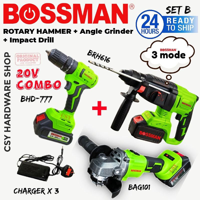 Bossman Combo (Set B) 20V Cordless Rotary Hammer + Cordless Impact ...