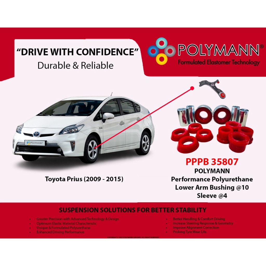 Polymann Toyota Prius ZVW30 (2010 - 2015) Lower Arm PU Bush (Not ...