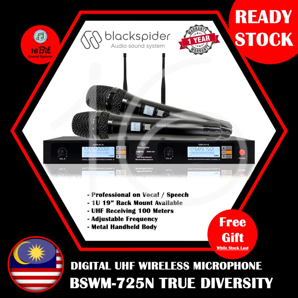 Black Spider Professional UHF Wireless Microphone with Digital Channel Sync (BSWM-725N) Vocal ...