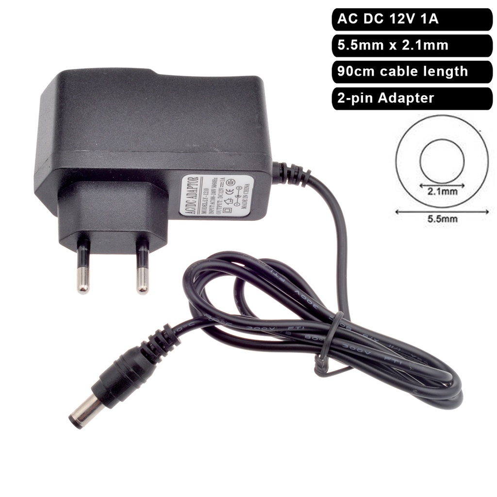 AC DC 12V 1A Power Adapter 2-Pin Plug for CCTV Security Camera ...