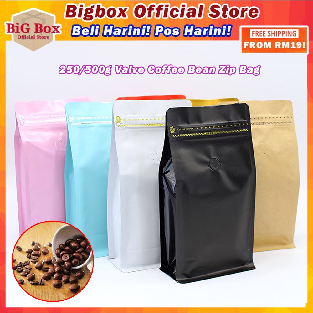 250/500g Coffee Bean Bag Zip Bag Kopi Powder Zipper Packaging Food ...