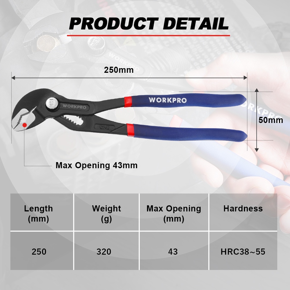 Workpro 7 "10" Pliers, Combination Pliers, Pipe Grip Pliers, Extension ...