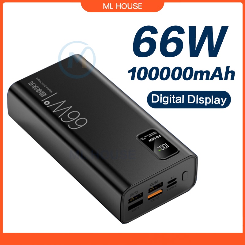 Bank kuasa 100000mAh Fast Charge Digital Display PowerBank PD 66W QC3.0 ...