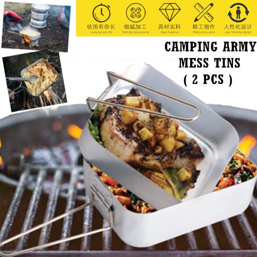 2Pcs Camping Aluminum Mess Tin Foldable Handle Light-Weight Portable ...