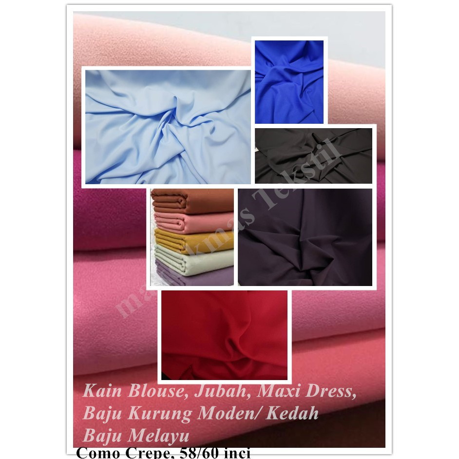 Heavy Premium Como Crepe Bidang 60 inci Kain Pasang Price For 0.5 Meter ...