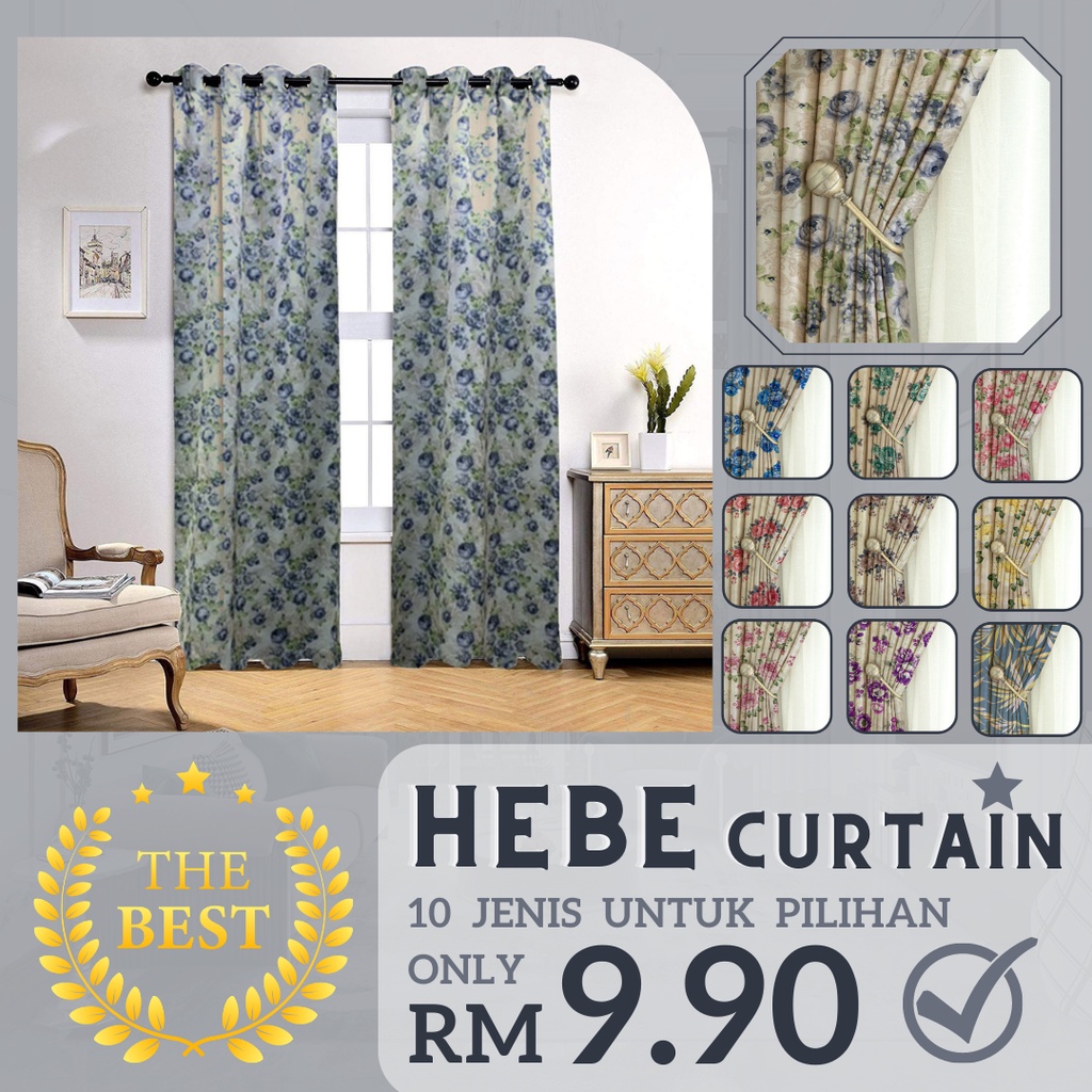 PH4 Ready Made Curtain !! Hebe Curtain Free Hook & Ring Langsir Bercorak / Langsir Rumah ...