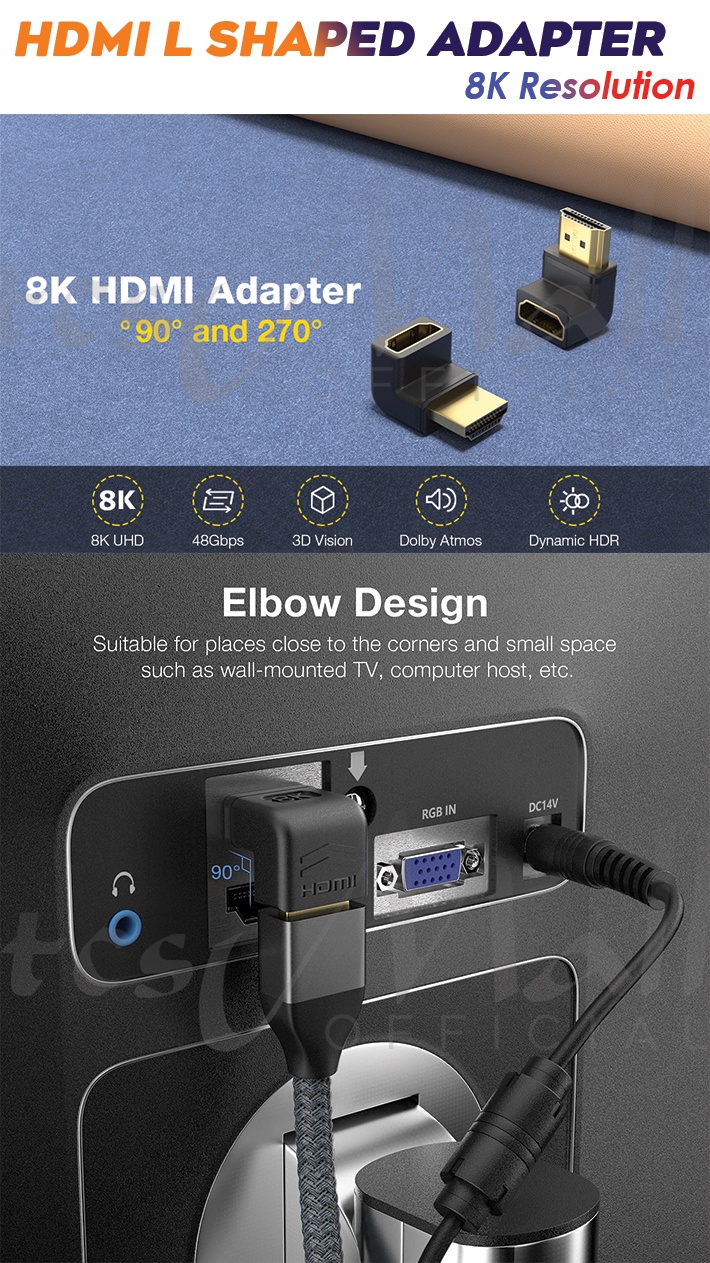 HDMI 2.1 Adapter 8K Coupler HDTV Female to Female Extender Converter ...