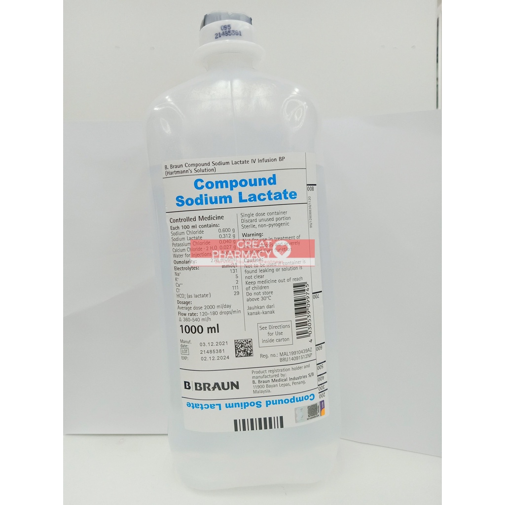 INFUSOL HM 500ML (COMPOUND SODIUM LACTATE) HARTMAN | Shopee Malaysia