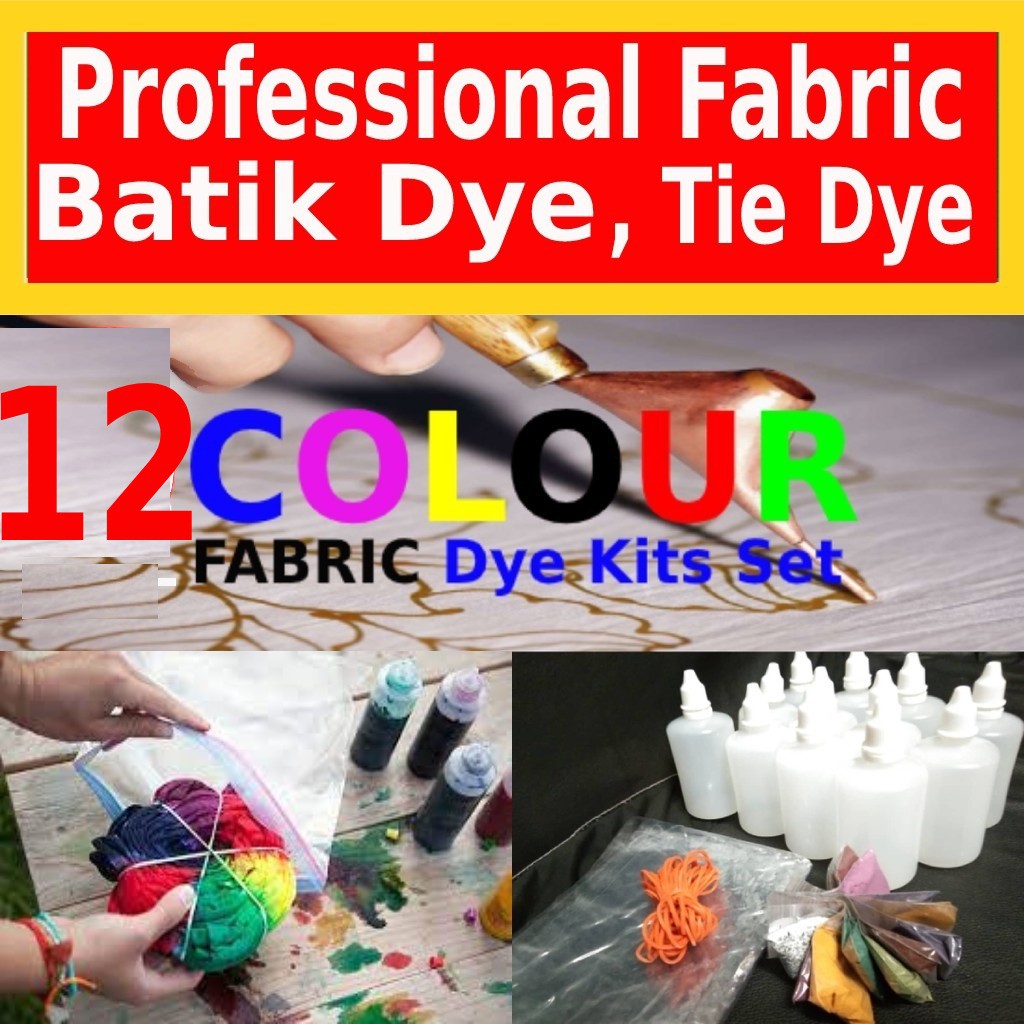 DYE KAIN/BATIK MURAH:12 COLOURS, FABRIC TIE- DYE DIY KITS 12 BOTTLES ...