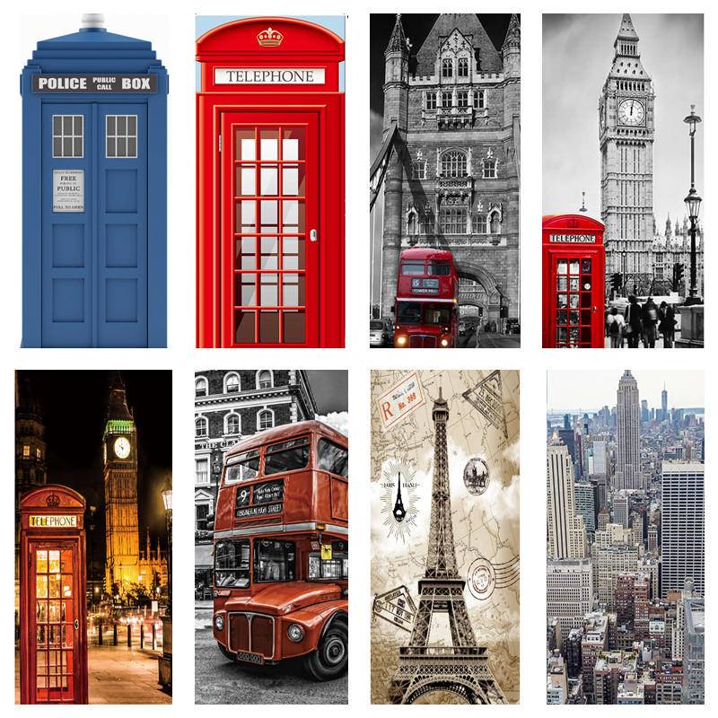 Custom London Telephone Booth Vinyl Door Stickers 3D Paris Modern Art ...
