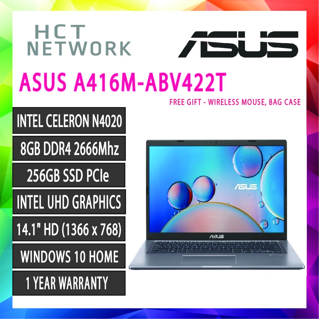 Asus A416M-ABV422T Asus Laptop (N4020, 8GB, 256GB, Intel, 14'HD, W10H ...