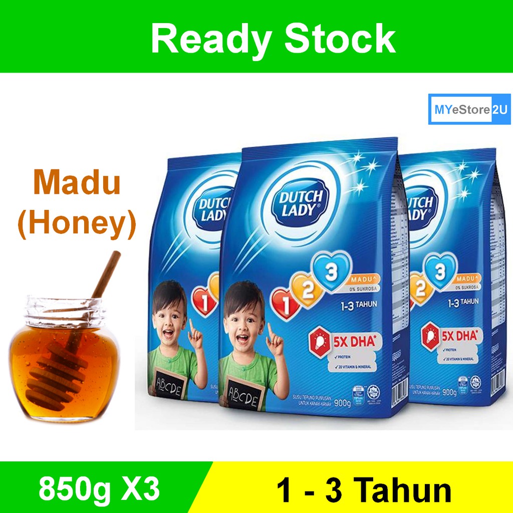 DUTCH LADY 123 (Madu/Honey) 850g X3. [Susu Tepung. Milk Powder. Milk ...