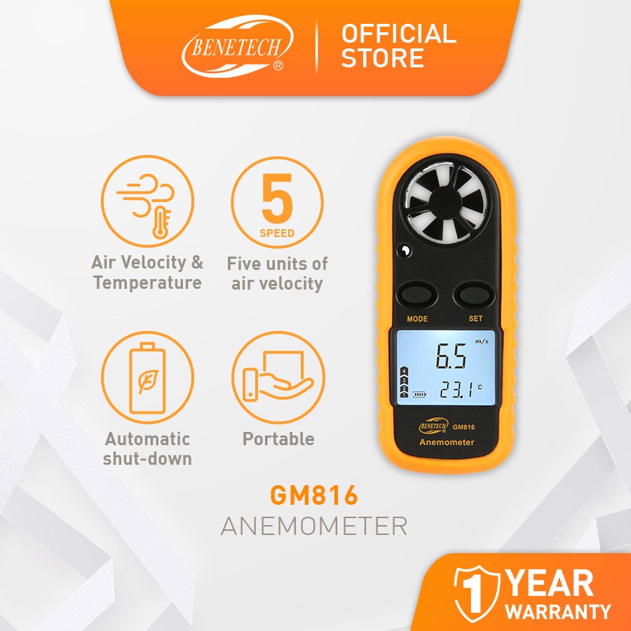 Benetech GM816 Digital LCD CFM/CMM Thermo Anemometer for Wind Speed Gauge Meter Temperature ...
