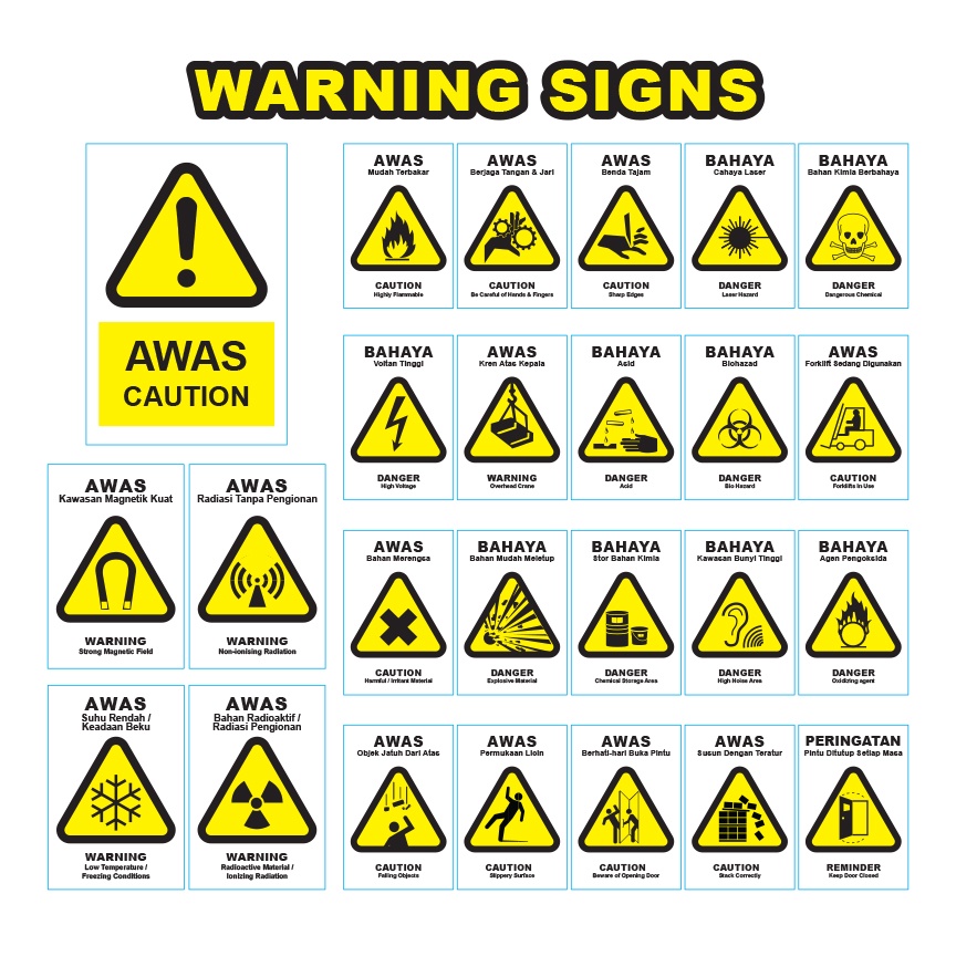 WARNING SIGNS 200x300mm *AWAS / CAUTION / BAHAYA / DANGER | Shopee Malaysia