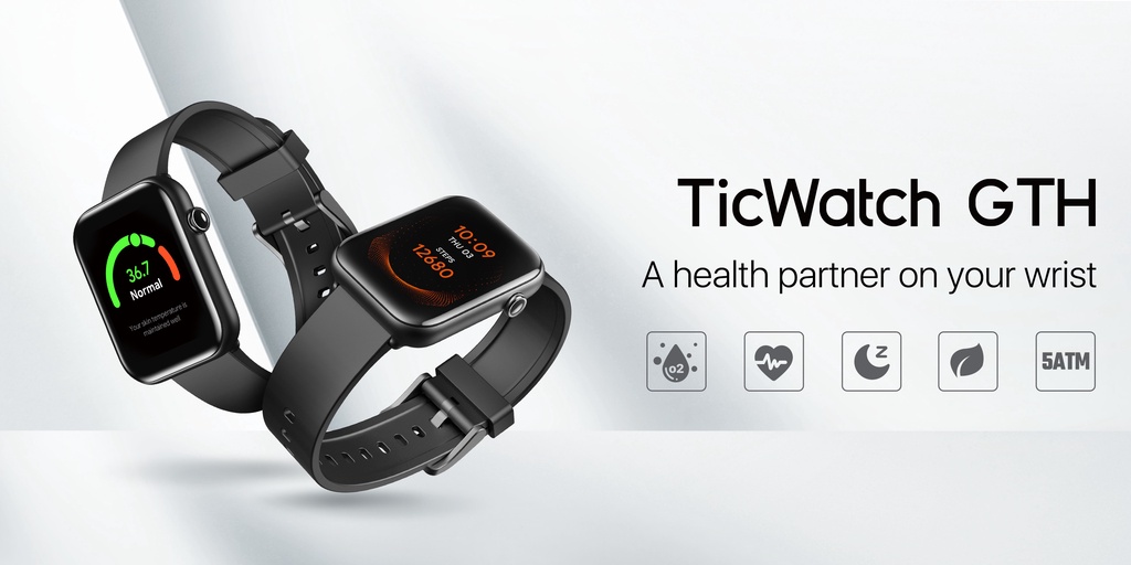 Mobvoi TicWatch GTH Smartwatch -Skin Temperature/SpO2/24 HR Heart Rate ...