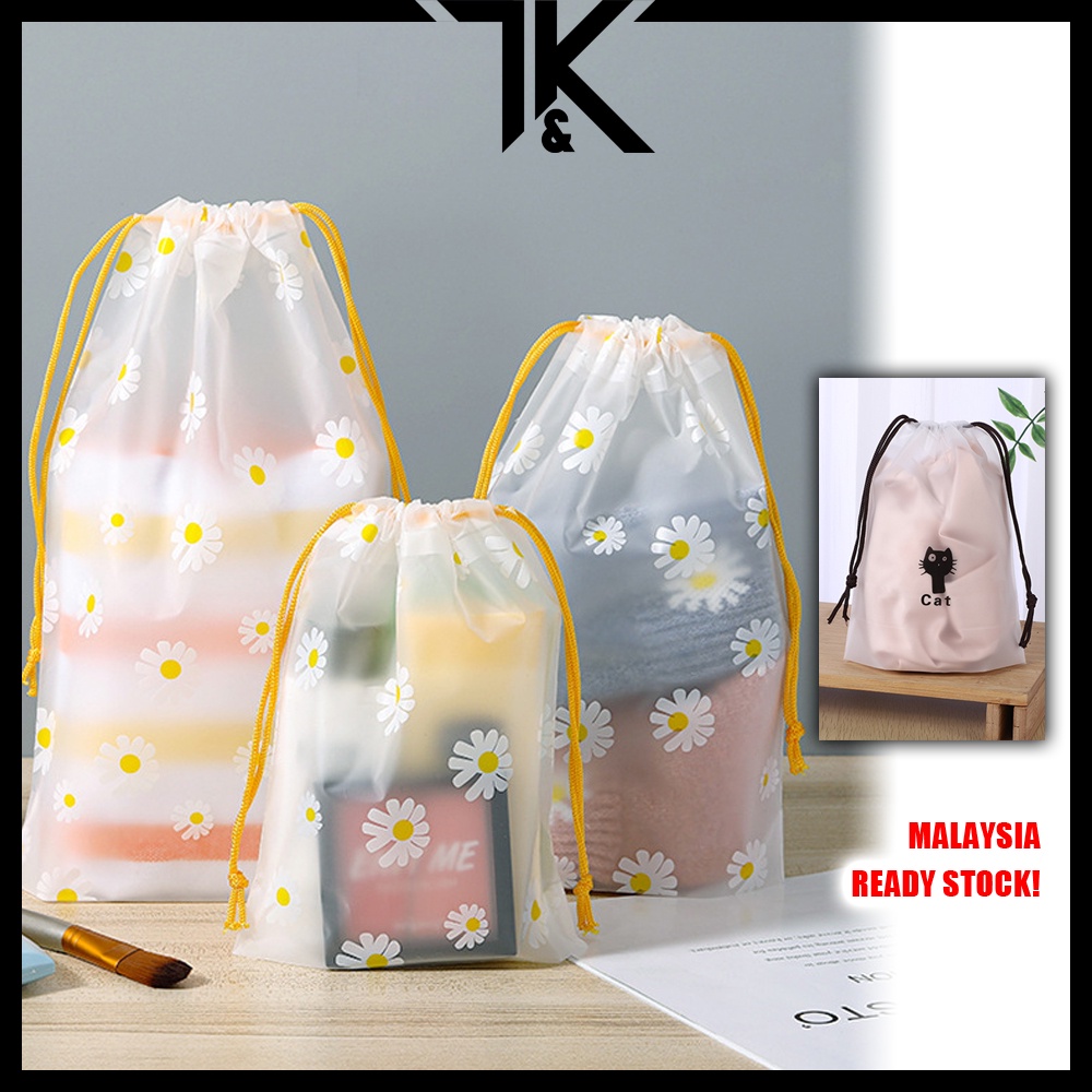 [LOCAL] Cute Daisy Drawstring Pouch Waterproof Transparent Multipurpose ...