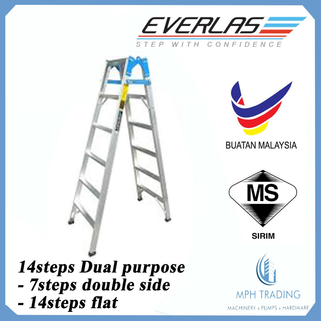 Everlas High Quality DP7 14 Step Flat Dual Purpose Aluminum Ladder ...