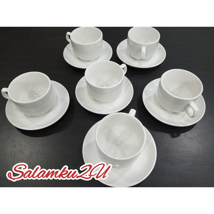 READY STOCK !!! 12PCS CERAMIC WHITE CUP AND SAUCER/CAWAN KACA/PORCELAIN ...