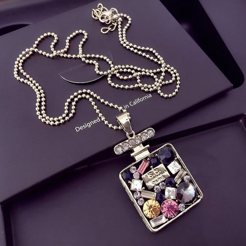 LZ Rantai Unik Panjang Loket Batu Perfume Long Necklace Shining Bling ...