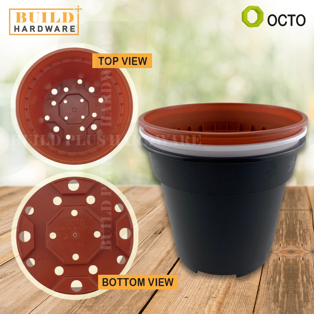 OCTO Plastic Plant Flower Pot size 150 (Diameter 14.3cm) Gardening ...