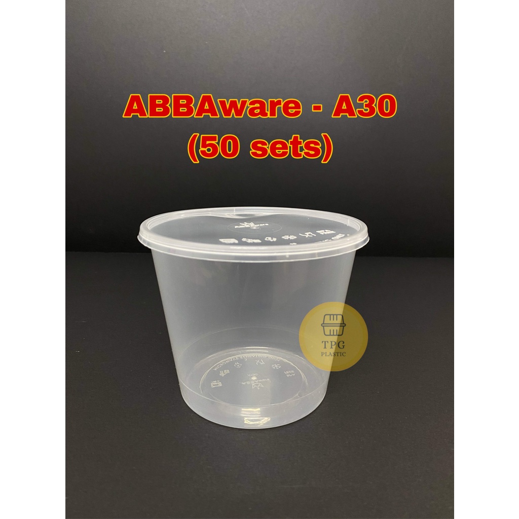 [ABBAware] A30 - Round Plastic Container with Lid (50 sets) - 30 oz ...