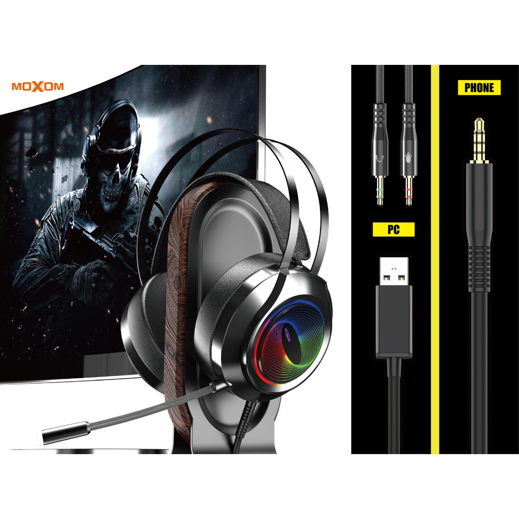 MOXOM GAMING HEADSET 3D SOUND 💯 🎧 MX-EP21 GM (3.5MM JACK TO PHONE + PC ...