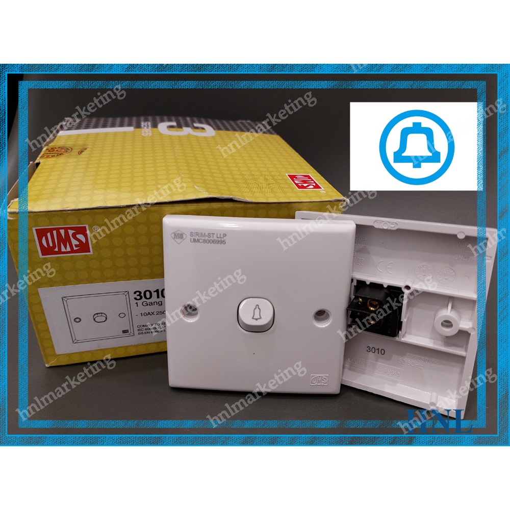 UMS BELL PRESS PUSH BUTTON SWITCH 10A 1 GANG | Shopee Malaysia