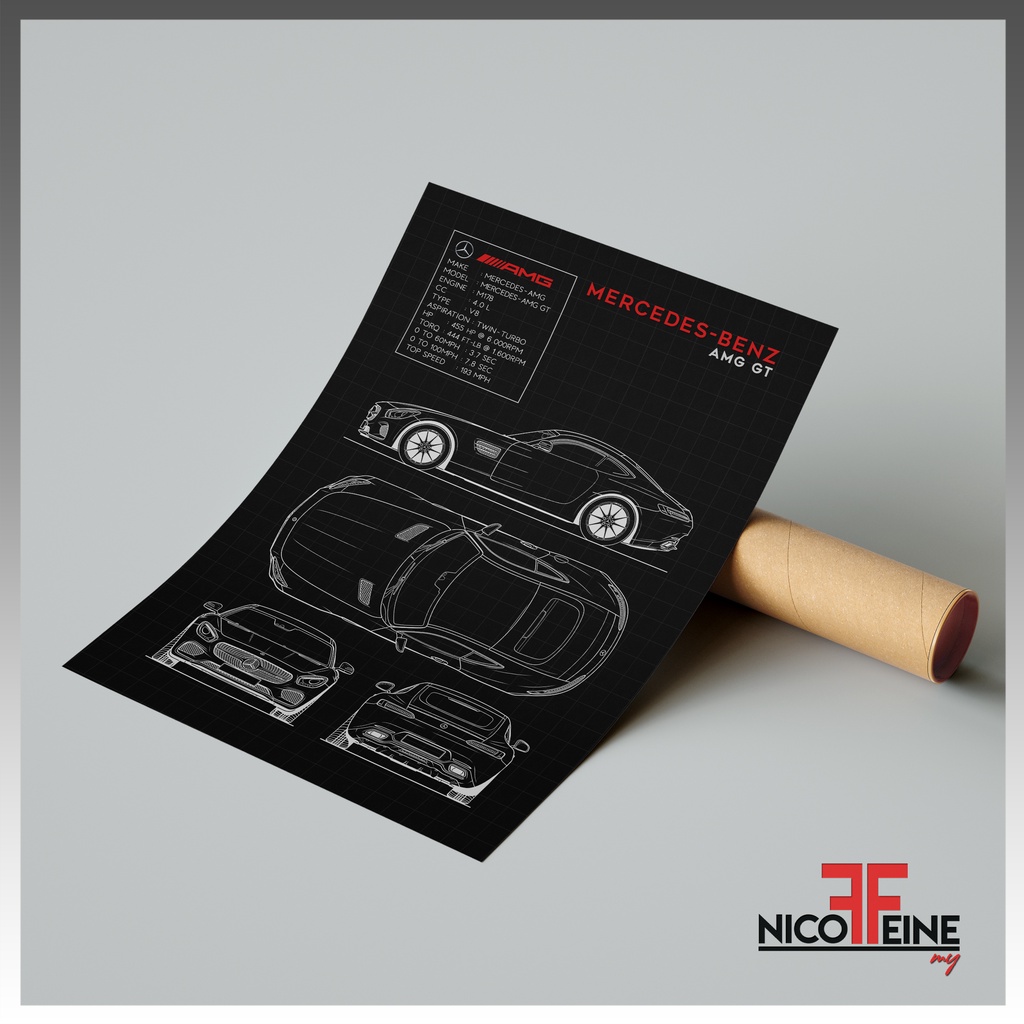 [Poster Only] Mercedes Benz AMG GT V8 Merc Minimal Racing Sport Car ...