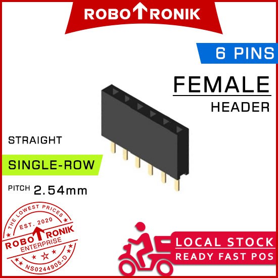 Female Header 2 ~ 14 pins, Pitch 0.1″ (2.54 mm) - Single Row Pin ...
