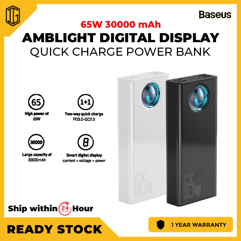BASEUS 65W 30000mAh Amblight Digital Display Quick Charge Power Bank PD3.0 QC2.0 High Power ...