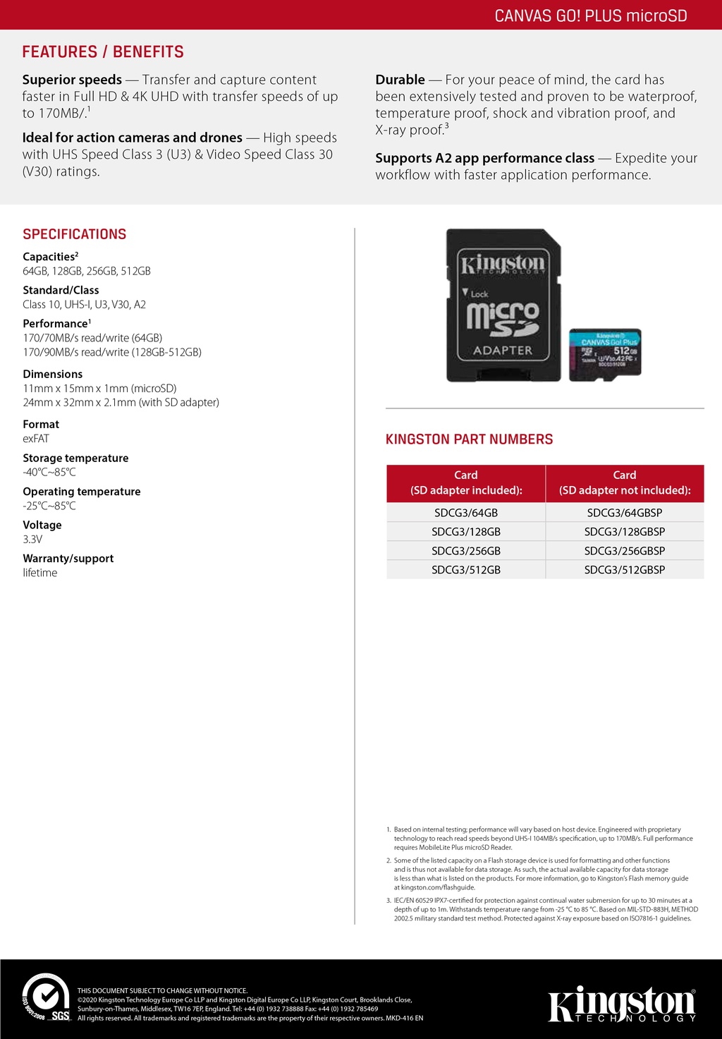 Kingston Canvas Go! Plus microSD Memory Card (64GB/128GB/256GB/512GB) UP TO 170MB/S | Shopee ...