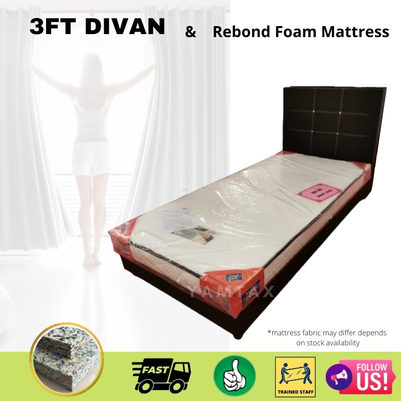 3ft Divan Bed with Rebond Mattress / Single Divan Set with Rebond ...