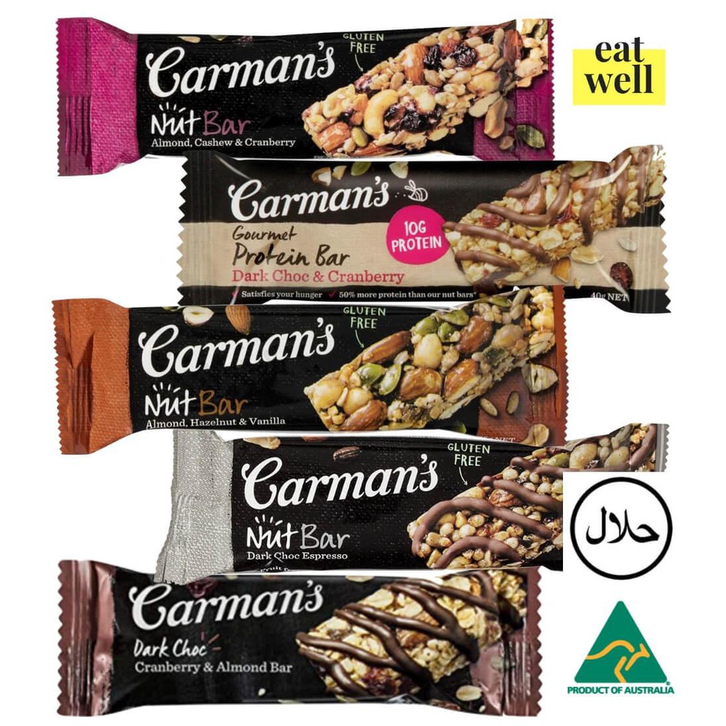 5 Carman’s Single Pack Muesli Bar, Nut Bar, Dark Choc Bar, Protein Bar ...