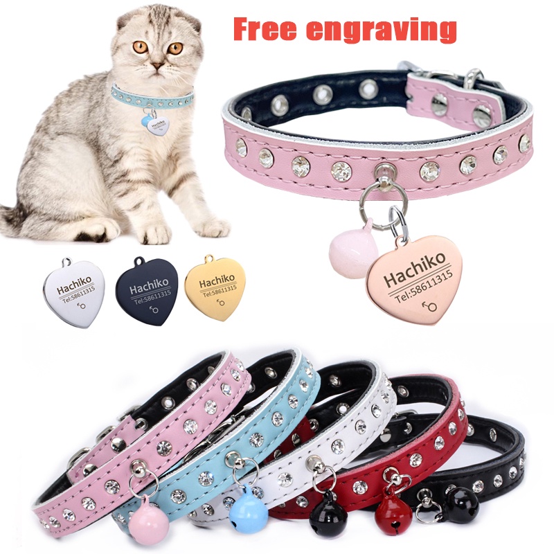 Free engraving Cat Collar with Bell Cat Tag Dog Tag Dog Collar Pet ...