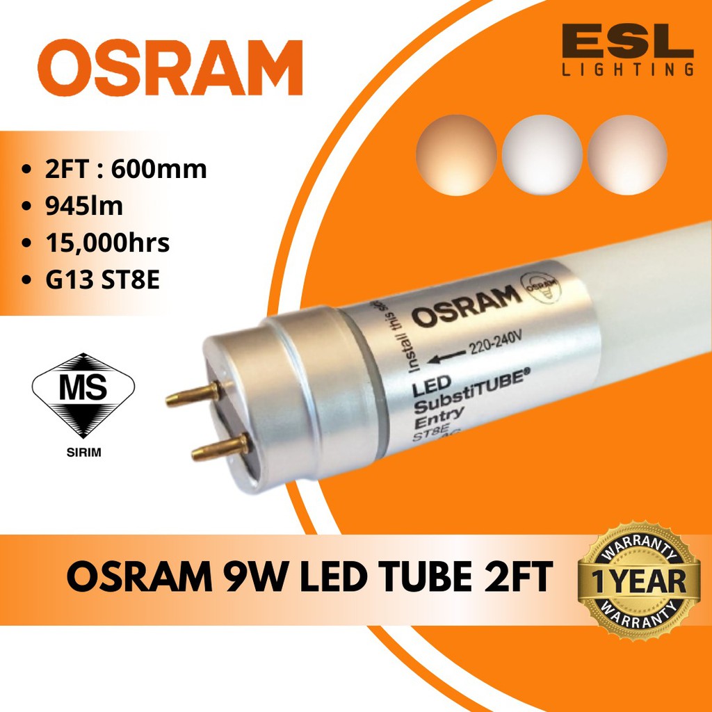 ESL LIGHTING OSRAM LED Tube 9Watt 2Feet SIRIM APPROVED ( 1YEAR WARRANTY ...