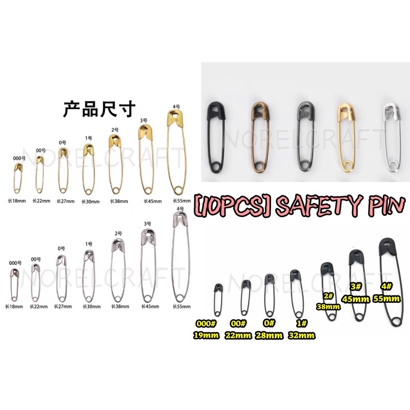 [10PCS] 7 SIZES SAFETY PIN GOLD/BLACK/SILVER / PIN KESELAMATAN WARNA ...