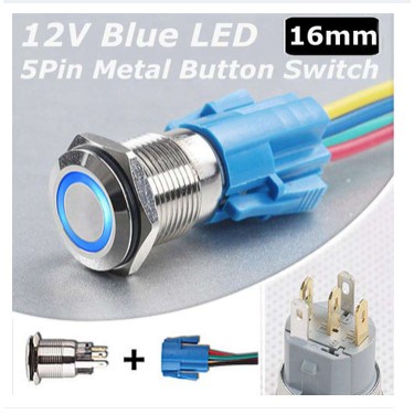 16mm 12V Metal LED 5 Pin 1NC 1NO Momentary Push Button Switch with Socket | Shopee Malaysia