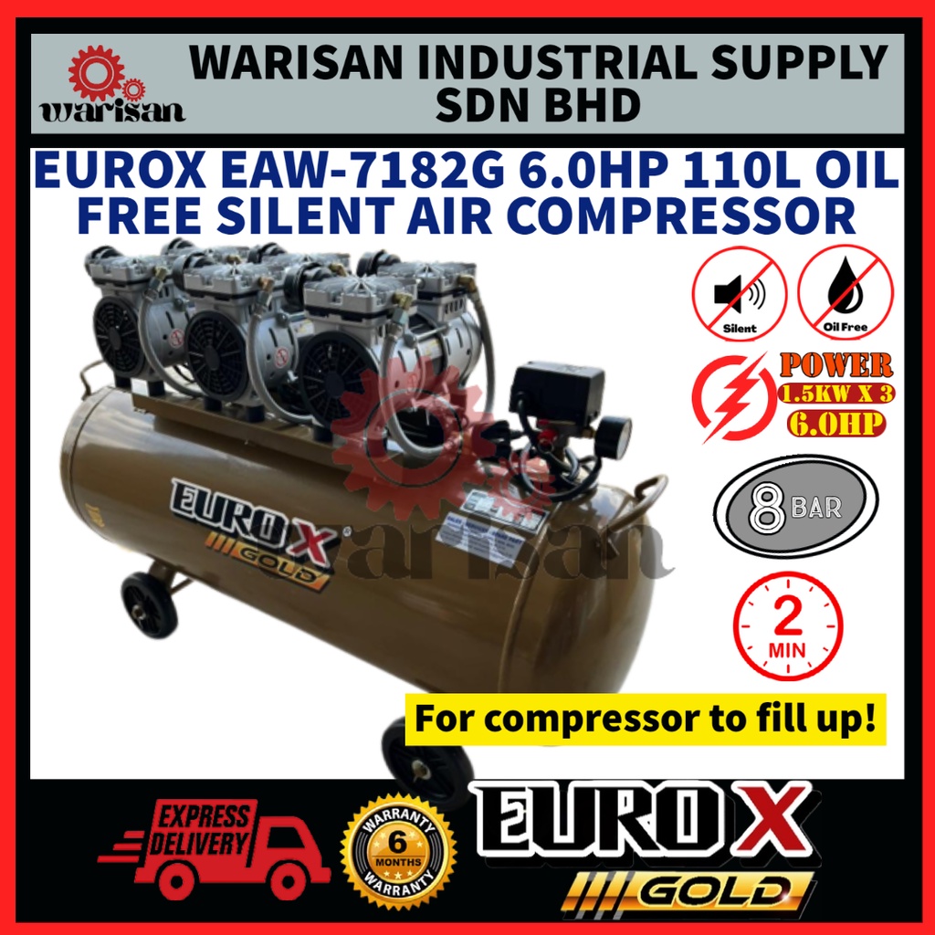 EUROX GOLD EAW -7182G 6.0HP/EUROX/// GOLD EAZ-75110 4.5HP 110L Oil Free Silent Air Com | Shopee ...