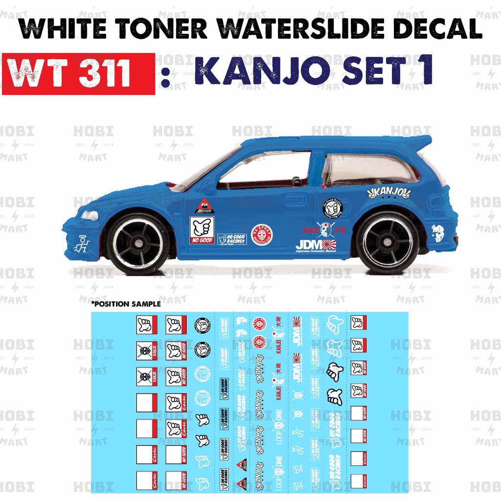 Kanjo Set 1 Decals Hotwheels Tomica 1:64 diecast custom white toner ...