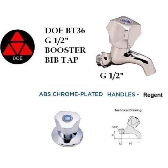 DOE BT36 G1/2" Wall Mounted Bib Tap with DOE ABS Chrome Plated Handle ...