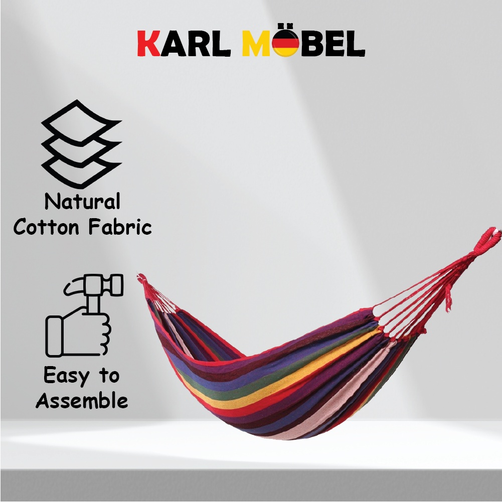 Hammock Outdoor Buaian Gantung Tidur Canvas Fabric Camping Striped Tree ...