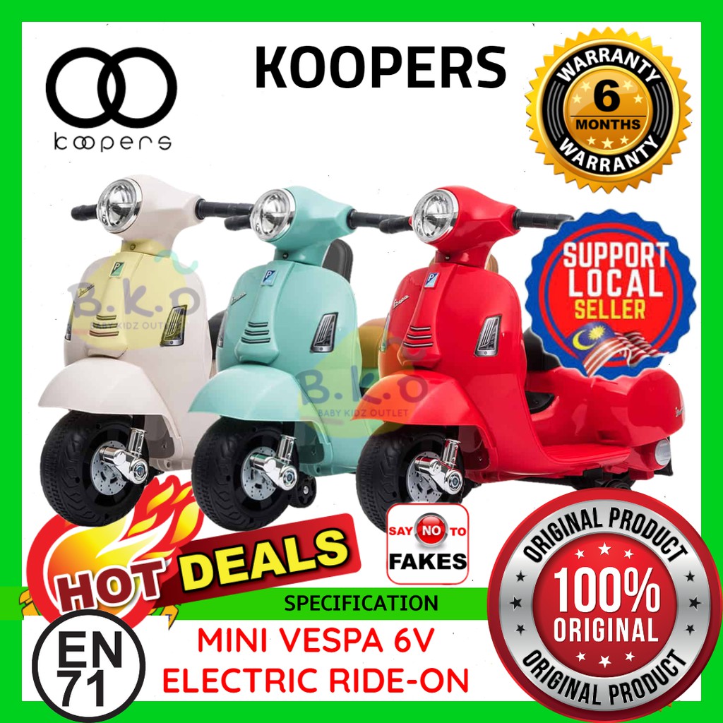 new 2023 Original Koopers Mini Vespa 6V Electric Ride-On Kids Scooter ...