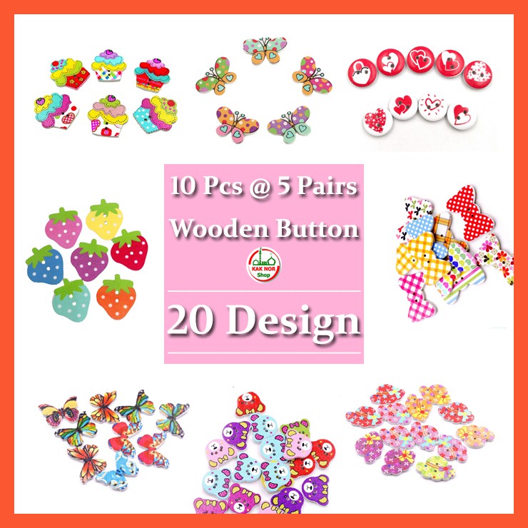 Butang Comel. Butang Kayu Mask Kraf. 10pcs Pairing Wooden Button ...