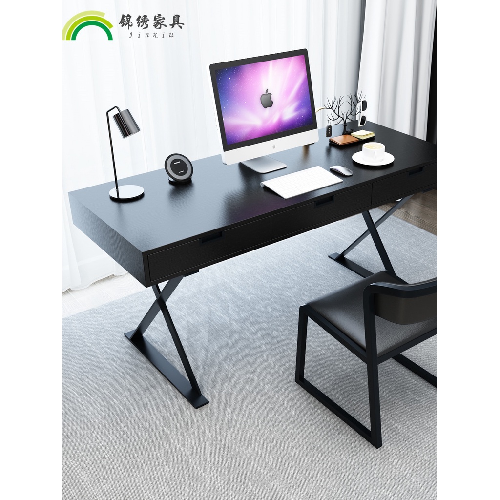 {J}Modern Minimalist Nordic New Chinese Office Desk Black Oak Study ...