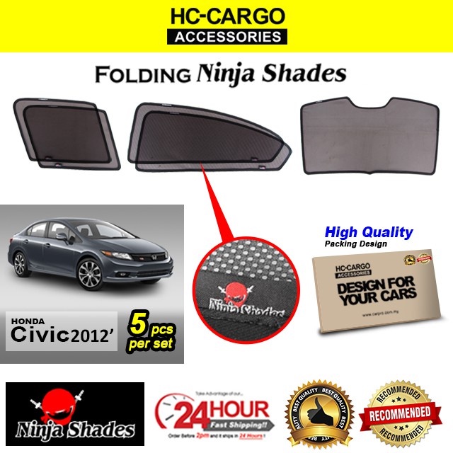 Honda Civic 2012 ~ 2015 Magnetic Ninja Shades Sunshade (5pcs) Ninja Sun ...
