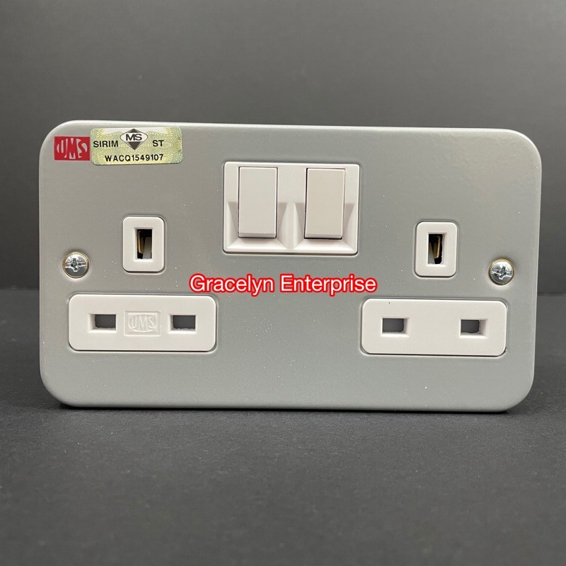 UMS 2213M 13A Metal Clad 2 Gang Double Switch Socket Outlet (Sirim ...